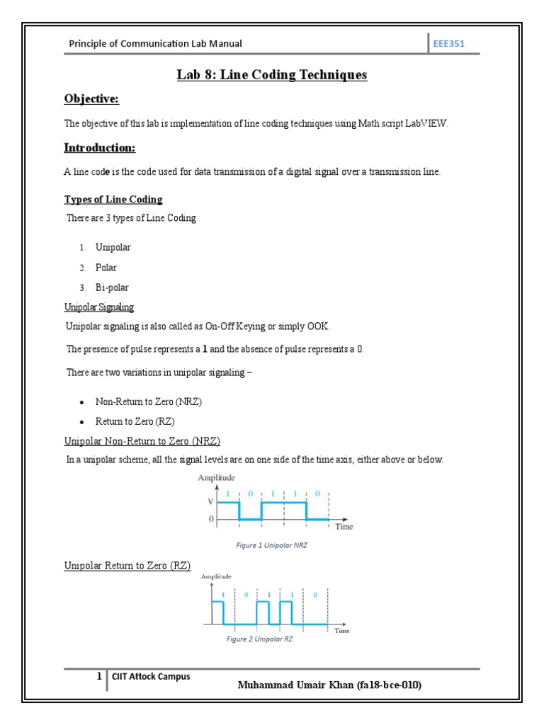 Lab 8: Line Coding Techniques: Objective | PDF | Algorithms ...