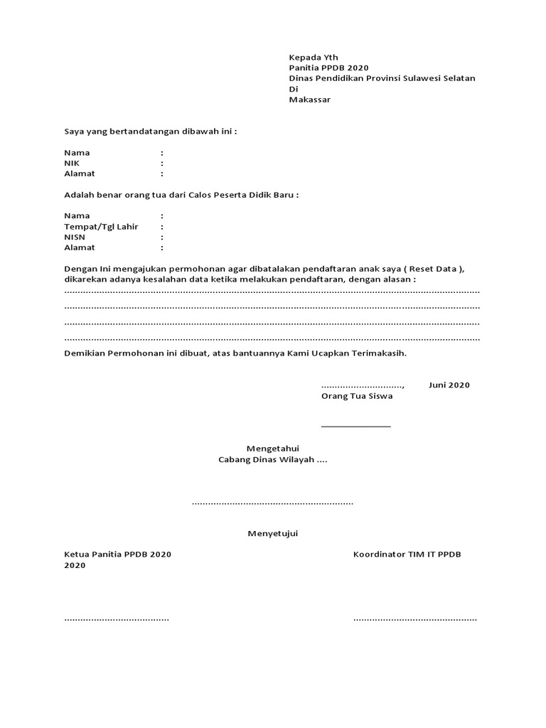 Contoh FORMAT Permohonan Reset | PDF