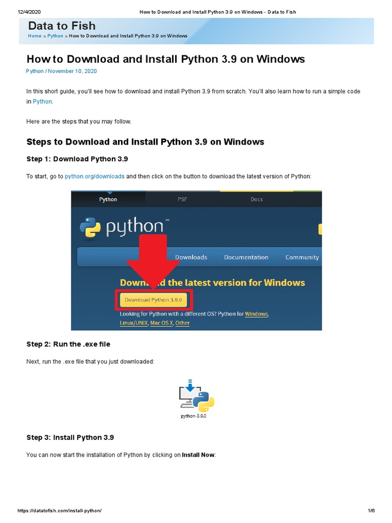 Data To Fish: How To Download and Install Python 3.9 On Windows | PDF ...
