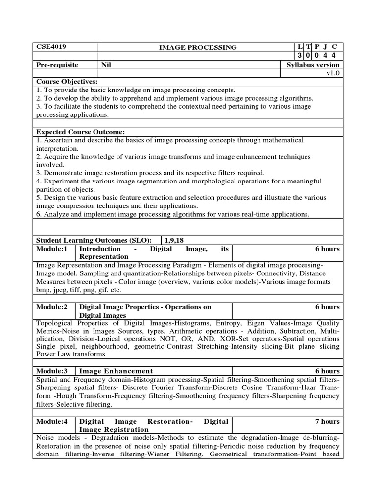 An Introduction to Digital Image Processing: A Course Syllabus Covering ...