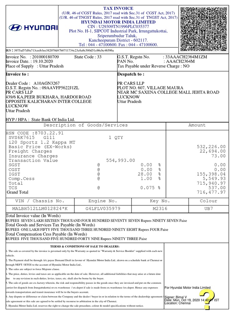 TAX INVOICE FOR HYUNDAI CAR SALE | PDF | Business Law | Private Law