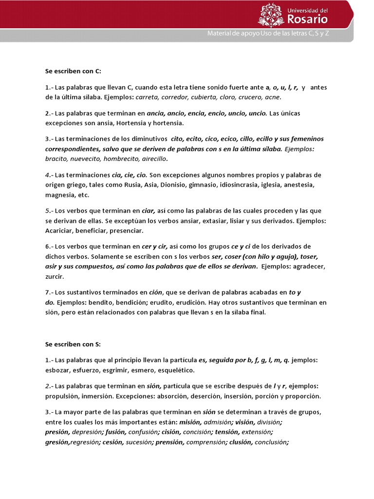Material de Apoyo Uso de Las Letras C S Z | PDF | Relaciones ...