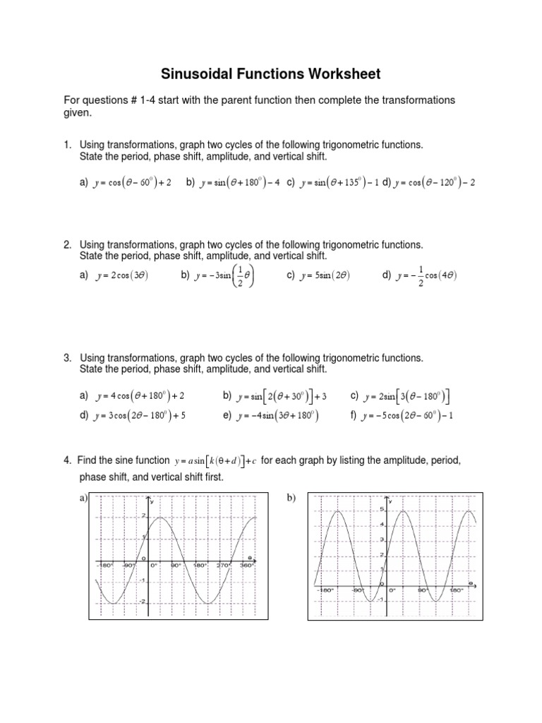 Sinusoidal Functions Worksheet | PDF | Trigonometric Functions | Sine