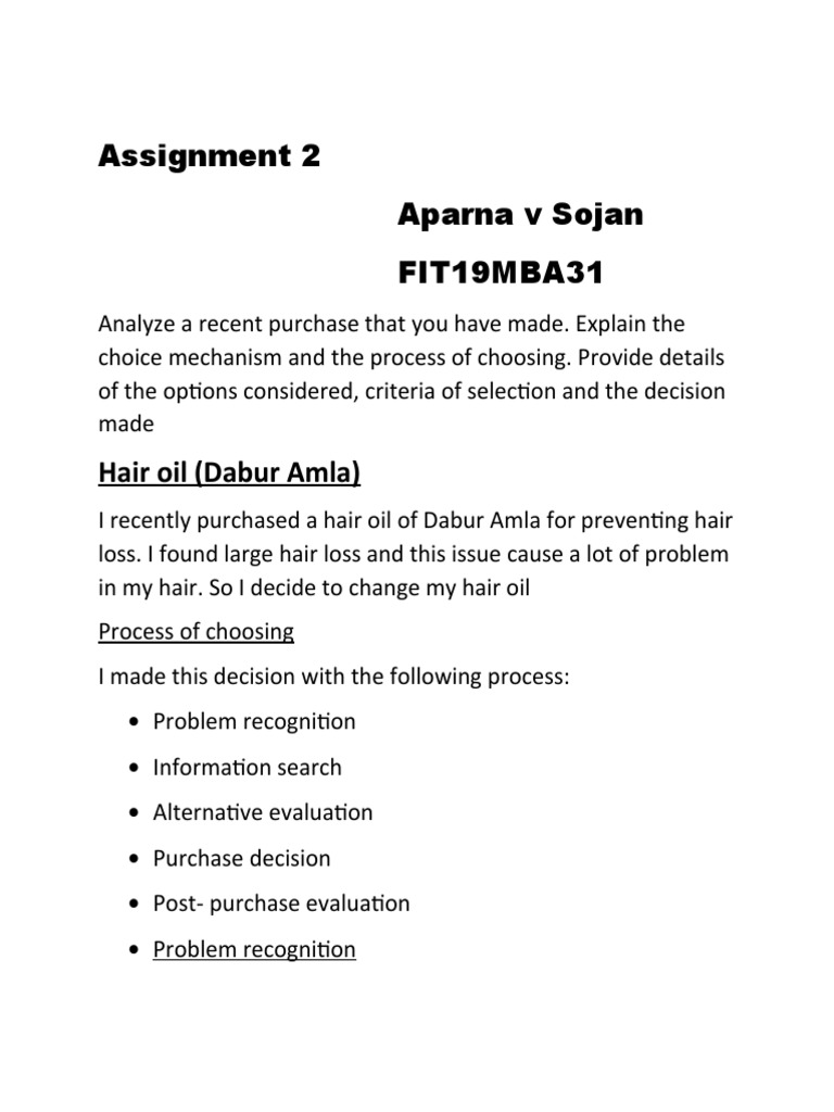 Assignment 2 Aparna V Sojan FIT19MBA31: Hair Oil (Dabur Amla) | PDF | Brand | Business