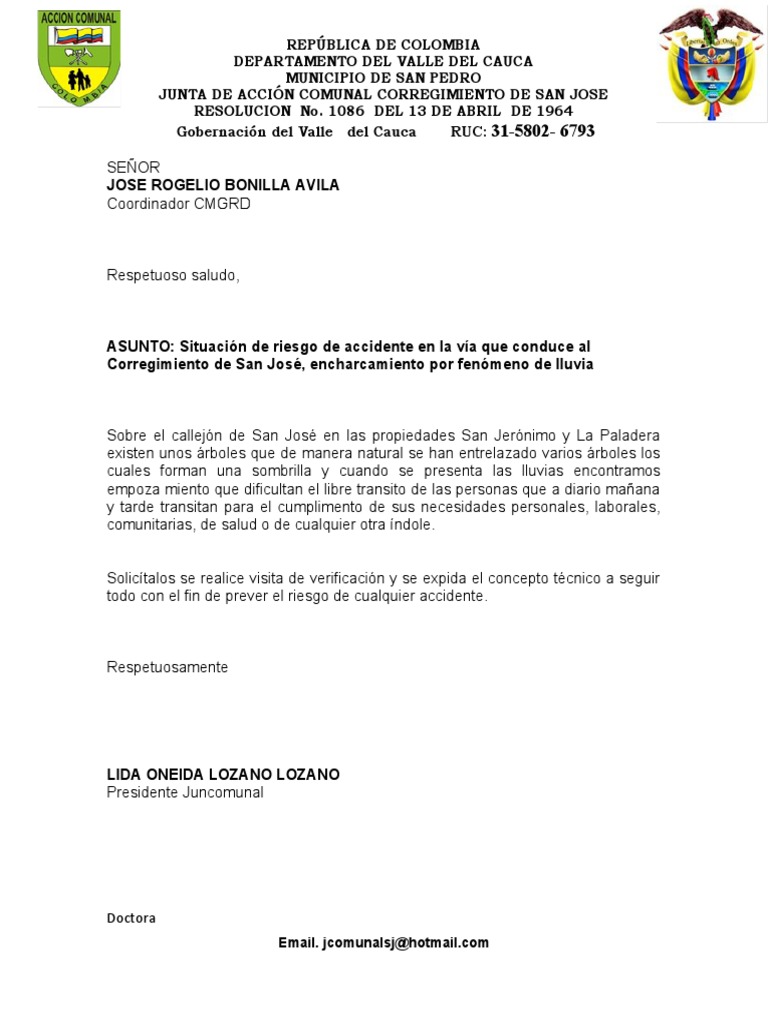 Modelo de Cartas Junta Comunal San Jose | PDF | Colombia | Gobierno