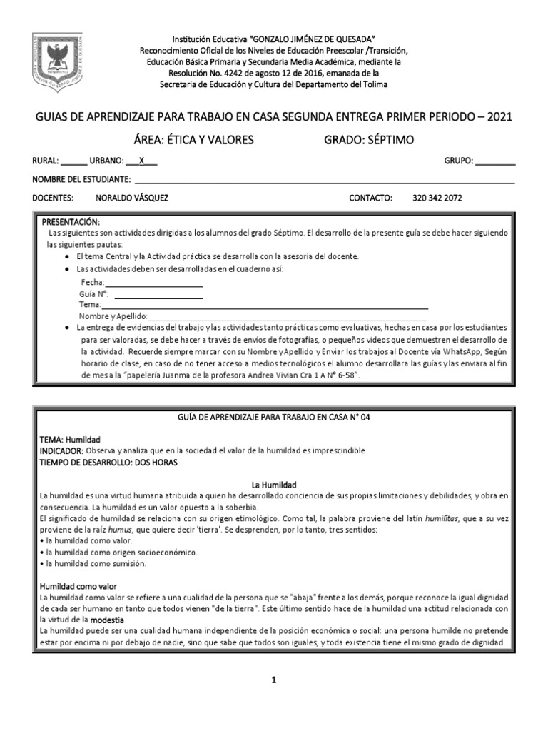 7° Ética y Valores | PDF | Orgullo | Humildad