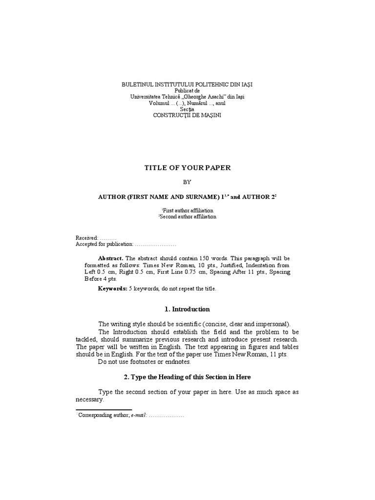 Title of Your Paper: Author (First Name and Surname) 1 and AUTHOR 2 ...