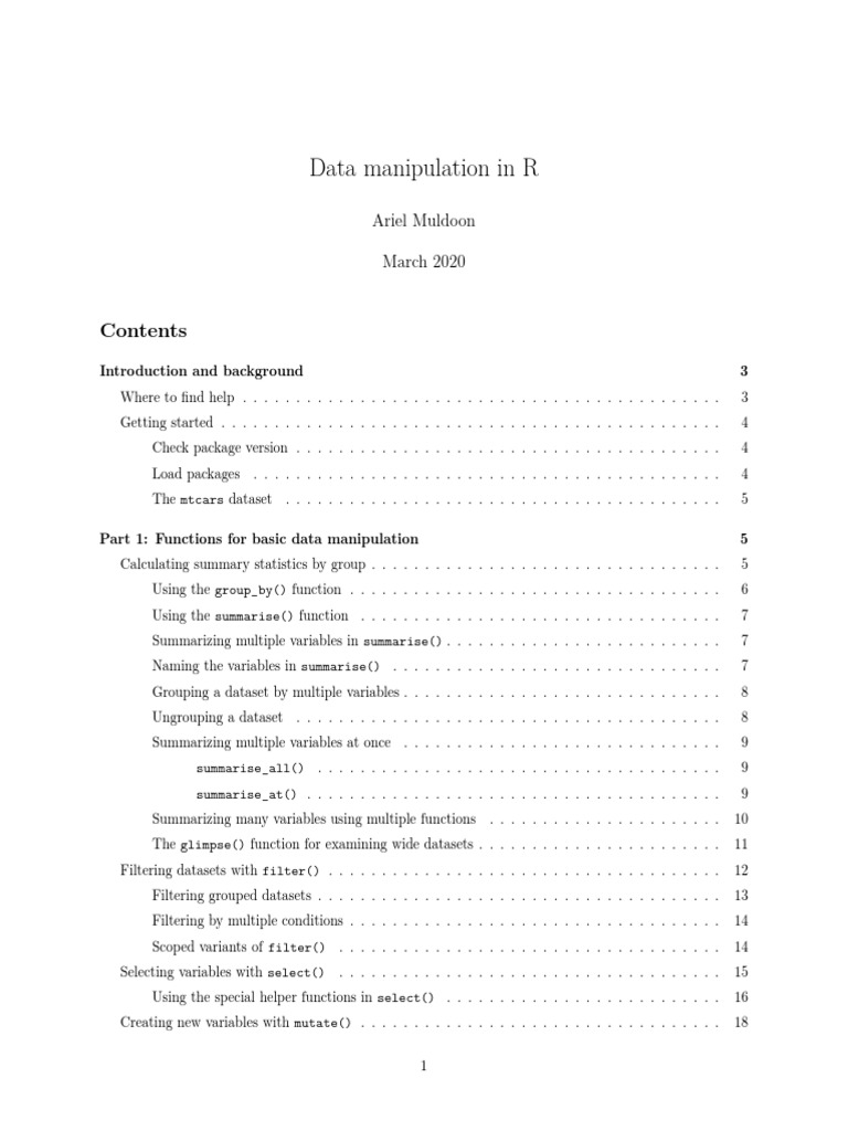 Data Manipulation Workshop Handout | PDF | Computer Programming | Software Engineering