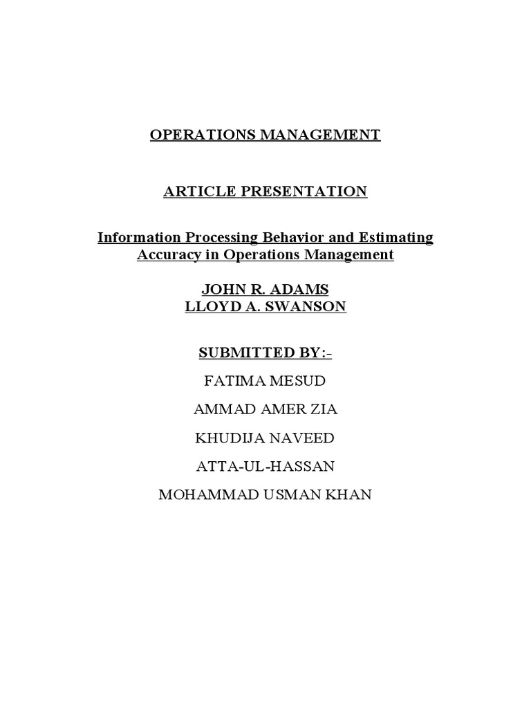 OPERATIONS MANAGEMENT aRTICLE SUMMARY | PDF | Business | Accuracy And ...