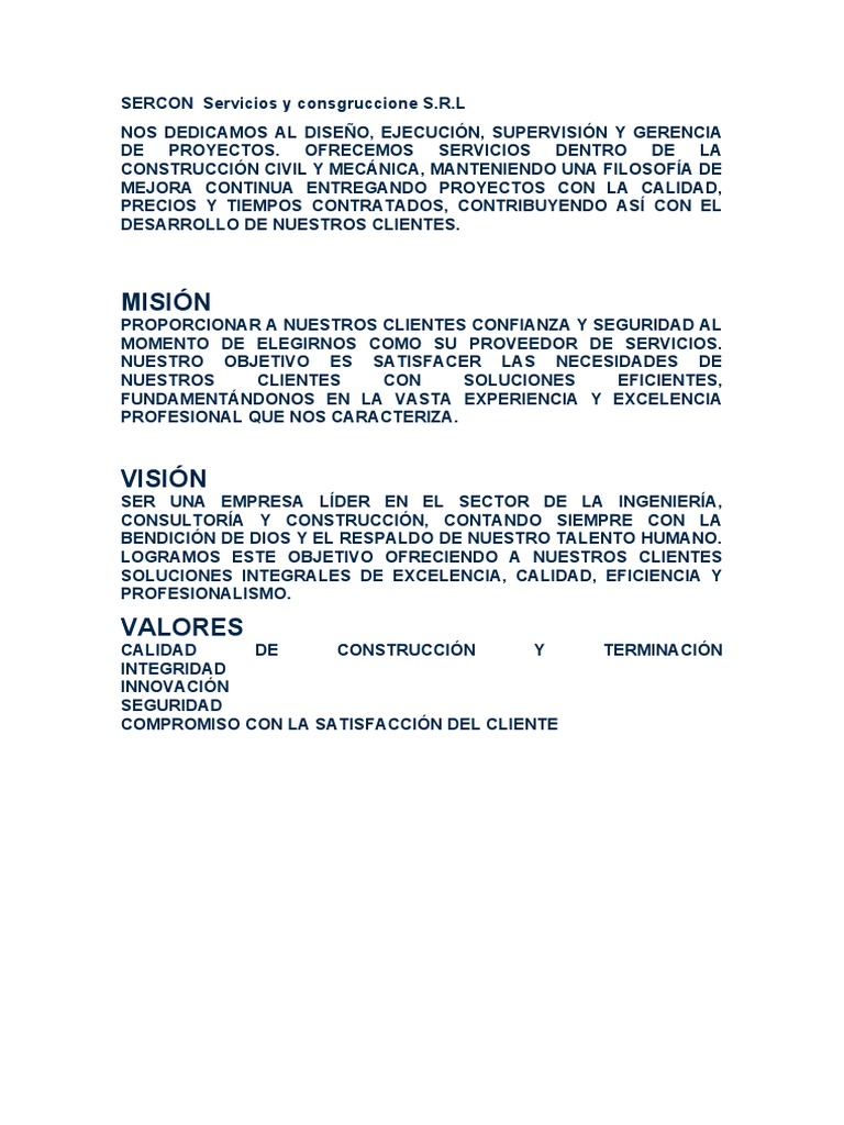 SERCON Servicios y Consgruccione S | PDF