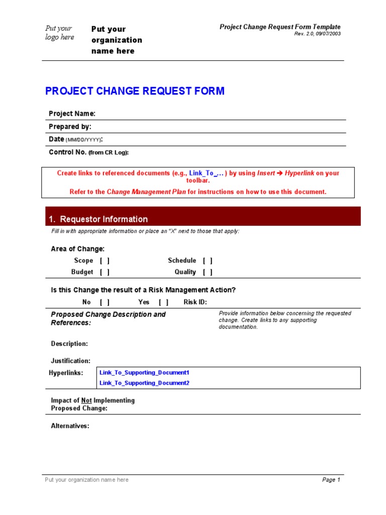 Project Change Request Form: Put Your Logo Here | PDF | Computing ...