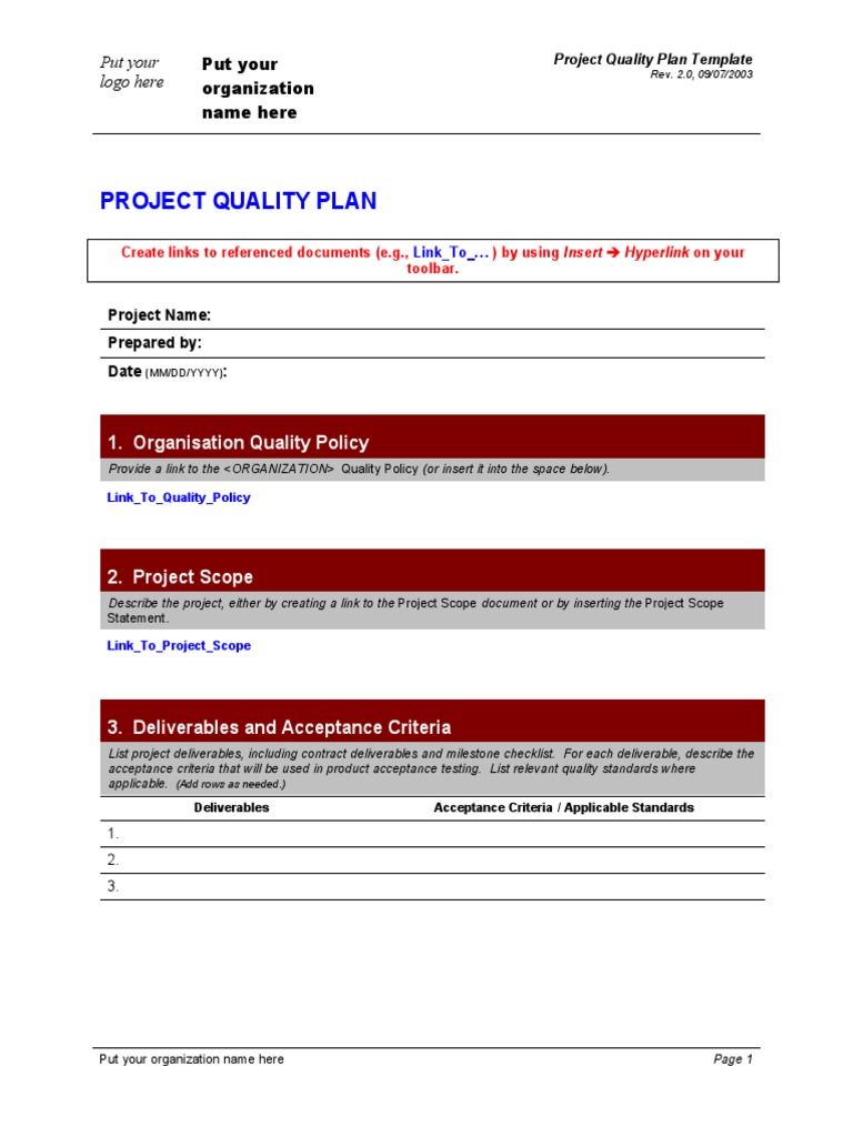 Project Quality Plan: Put Your Logo Here | PDF | Specification ...