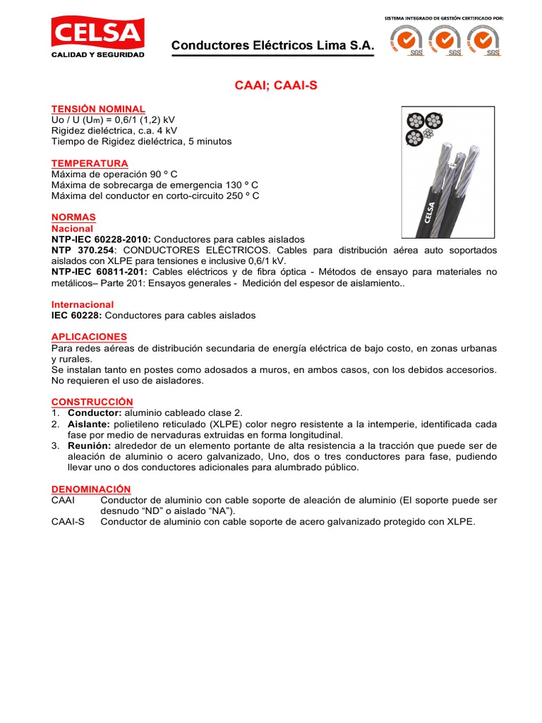 Tabla de Cables Autoportantes CAAI-S | PDF | Aislador (Electricidad ...