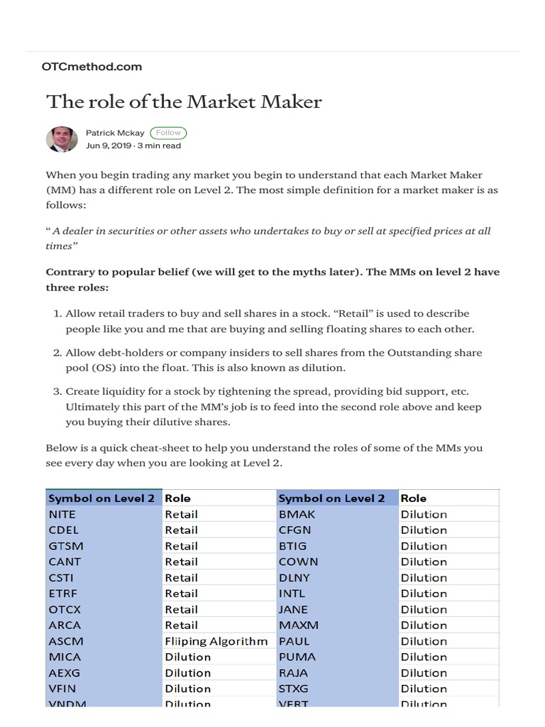 The Role of The Market Maker: Patrick Mckay | PDF | Market Maker | Stocks