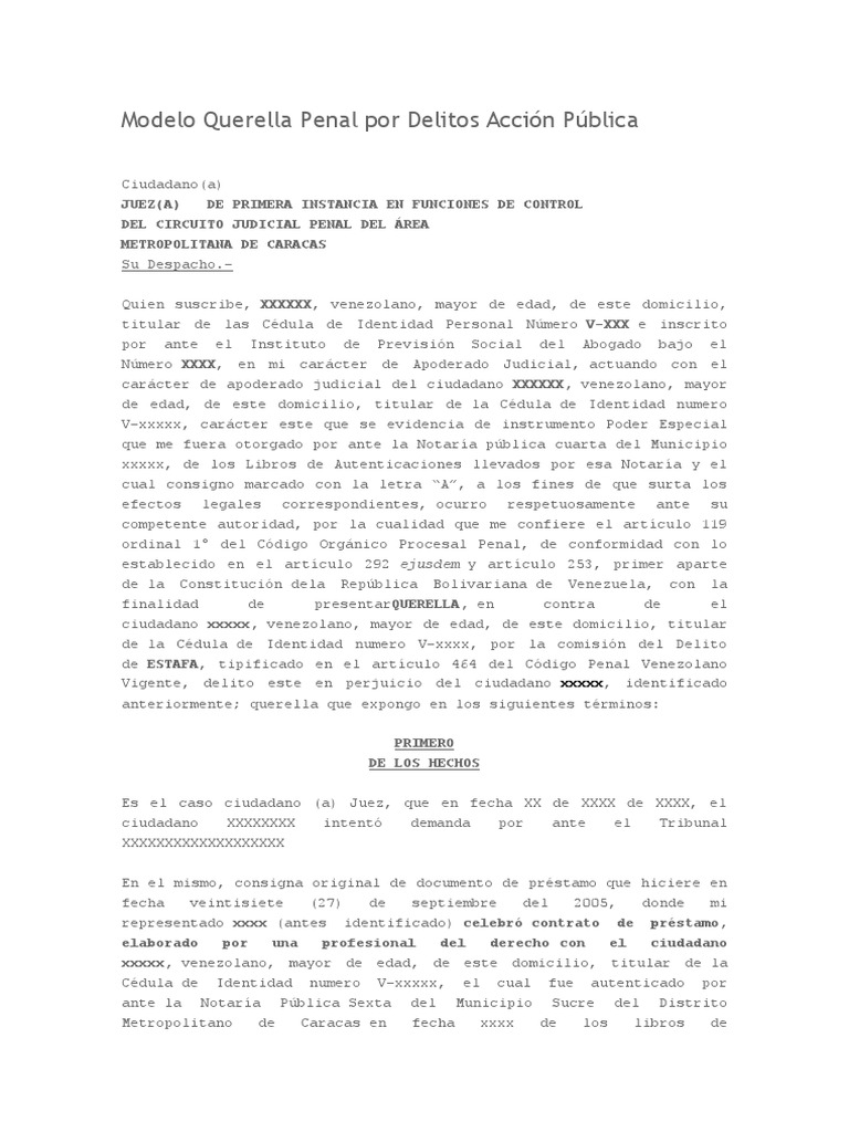 Modelo Querella Penal Por Delitos Acción Pública | Descargar gratis PDF | Trucos de confianza ...