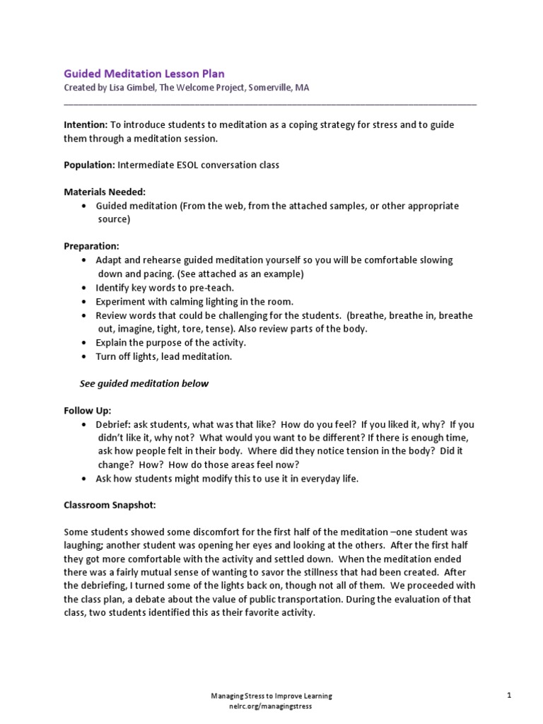 Guided Meditation Lesson Plan - Gimbel | PDF | Breathing | Meditation
