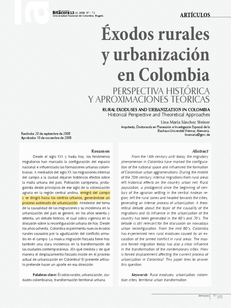 Éxodos Rurales y Urbanización en Colombia 2 | PDF | Migración humana ...