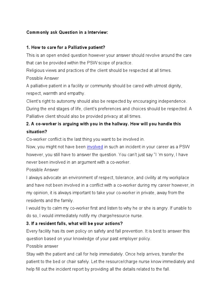 Commonly Ask Question in A Interview For PSW | PDF | Patient | Human Nature