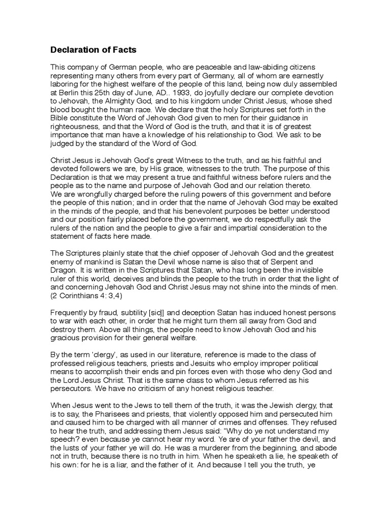 German Witnesses Declaration | PDF | Satan | Jesus