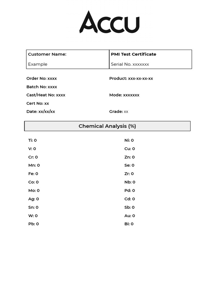 Customer Name: PMI Test Certificate: Example Serial No. XXXXXXX | PDF