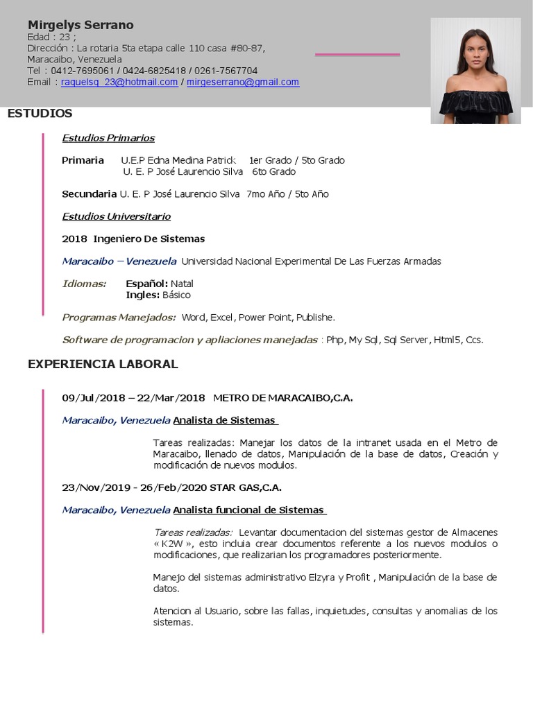 Resumen Mirgelys Serrano Curriculum | PDF | Software | Ciencias de la Computación