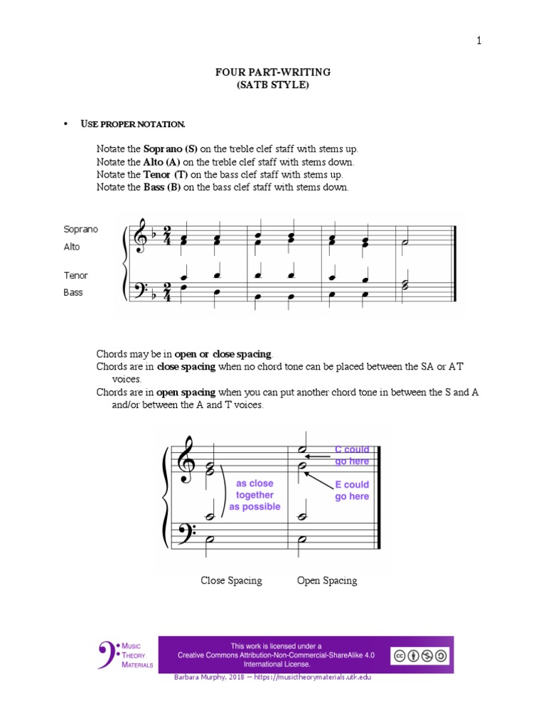 Four Part-Writing (Satb Style) : Se Proper Notation | PDF | Chord ...