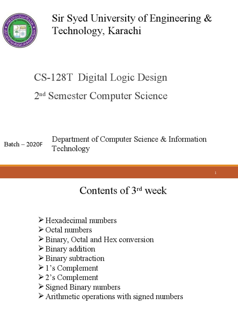 Sir Syed University of Engineering & Technology, Karachi: CS-128T Digital Logic Design 2 ...