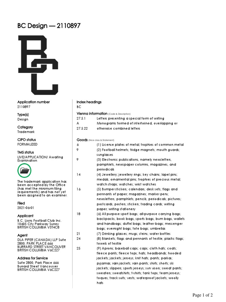 BC Lions File Trademark For New BC' Logo | PDF | Sweater | Clothing