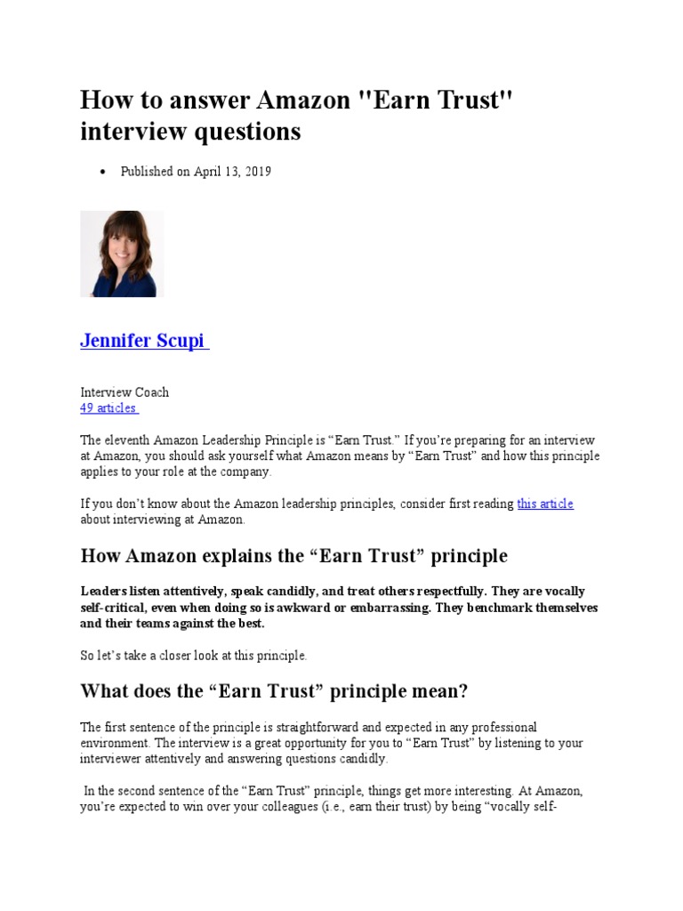 How To Answer Amazon "Earn Trust" Interview Questions: Jennifer Scupi ...