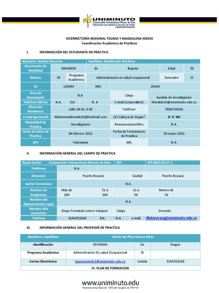 Plan Formativo de Prácticas | PDF | Labor | Science