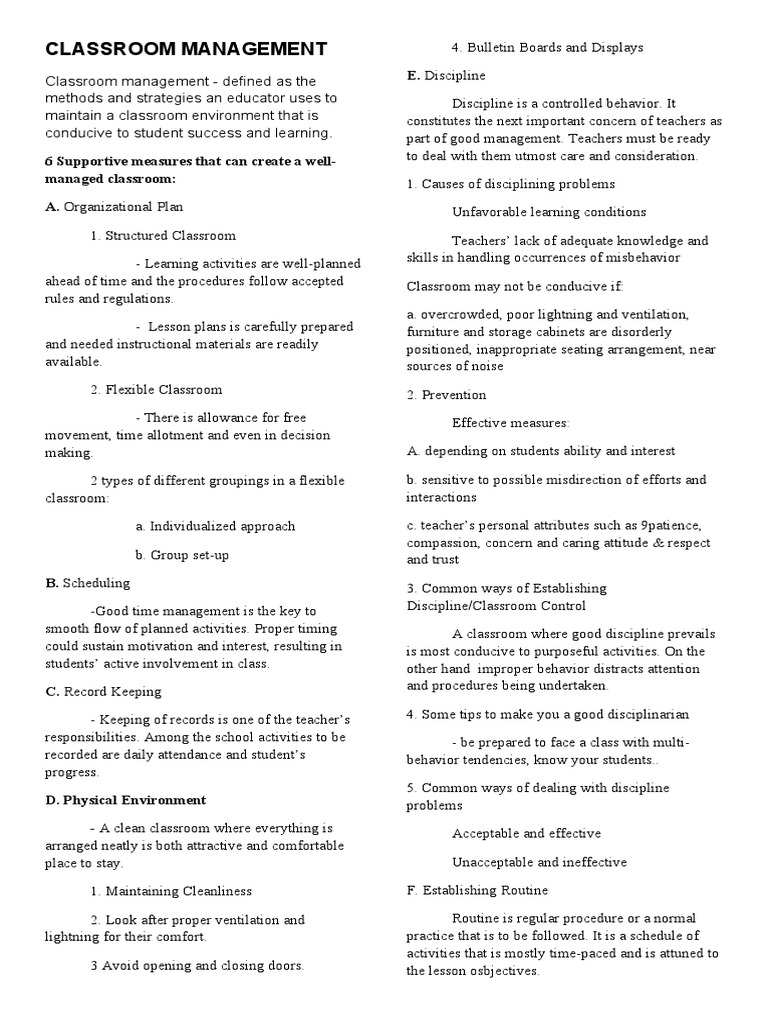 Classroom Management | PDF | Nature | Classroom Management