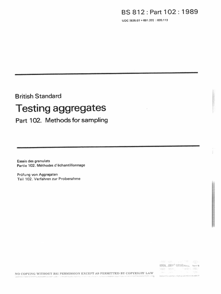 BS 812 Part 102-1989 Methods For Sampling | PDF