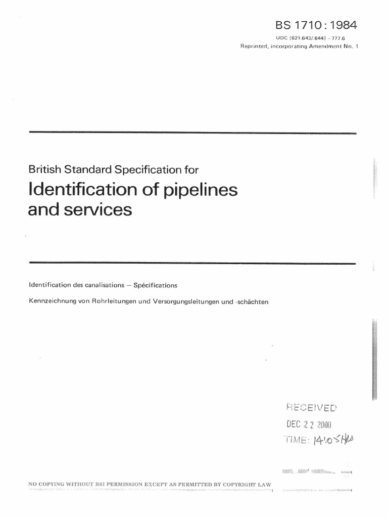 BS 1710-1984 Specification For Identification of Pipelines and Services ...