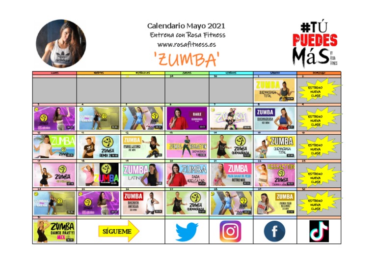 Calendario Rosa Fitness ZUMBA Mayo 2021 | PDF