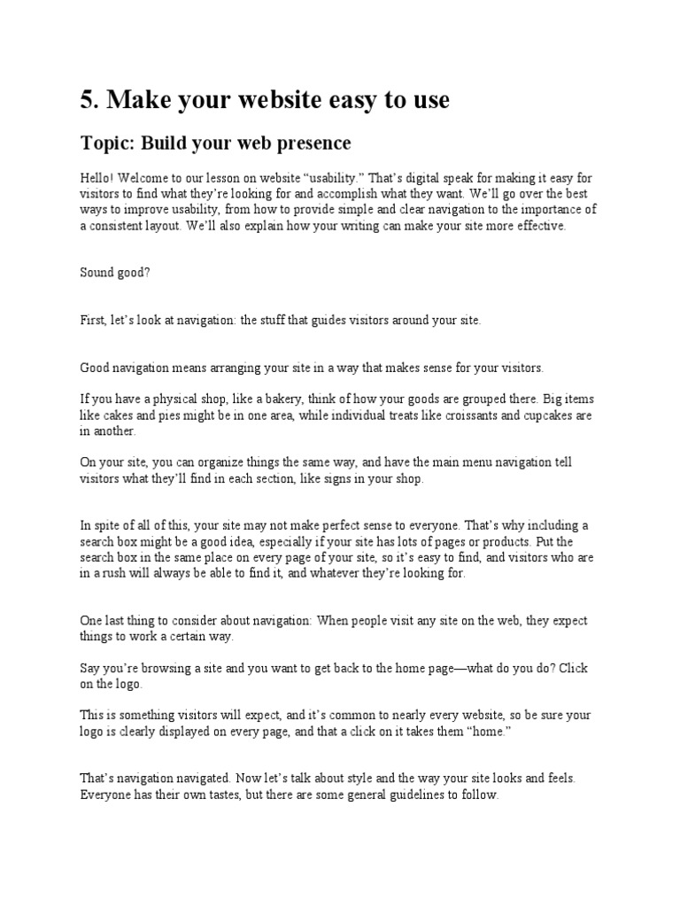 Make Your Website Easy To Use: Topic: Build Your Web Presence ...