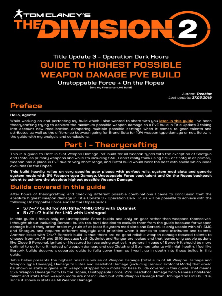 The Division 2 - Guide To Highest Possible Weapon Damage PvE Build ...
