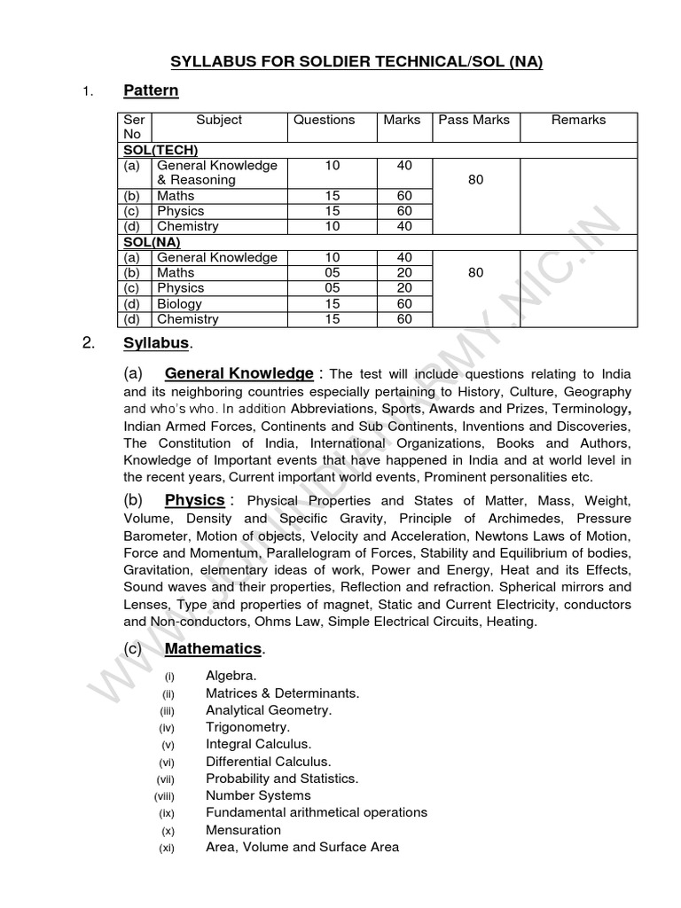 Indian Army Syllabus Sol Tech Na Pdf Chemical Substances