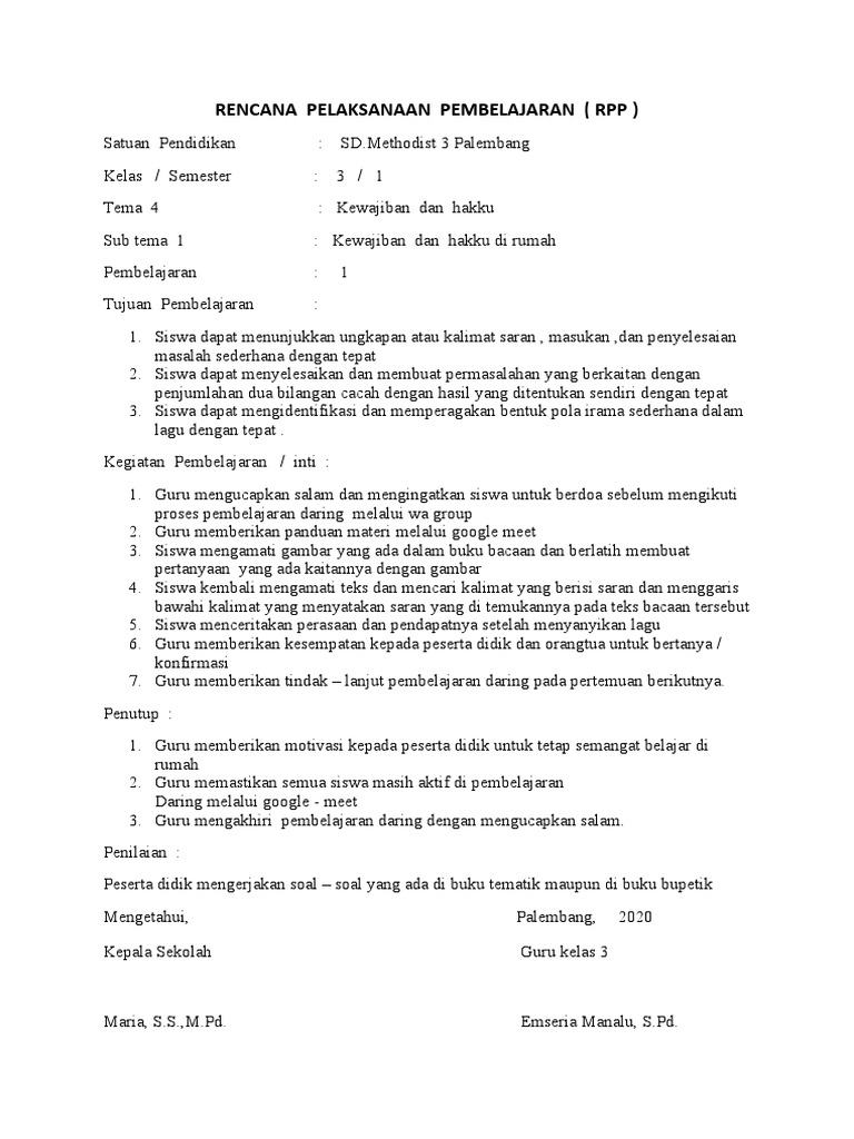 RPP TEMA 4 Kelas 3 | PDF