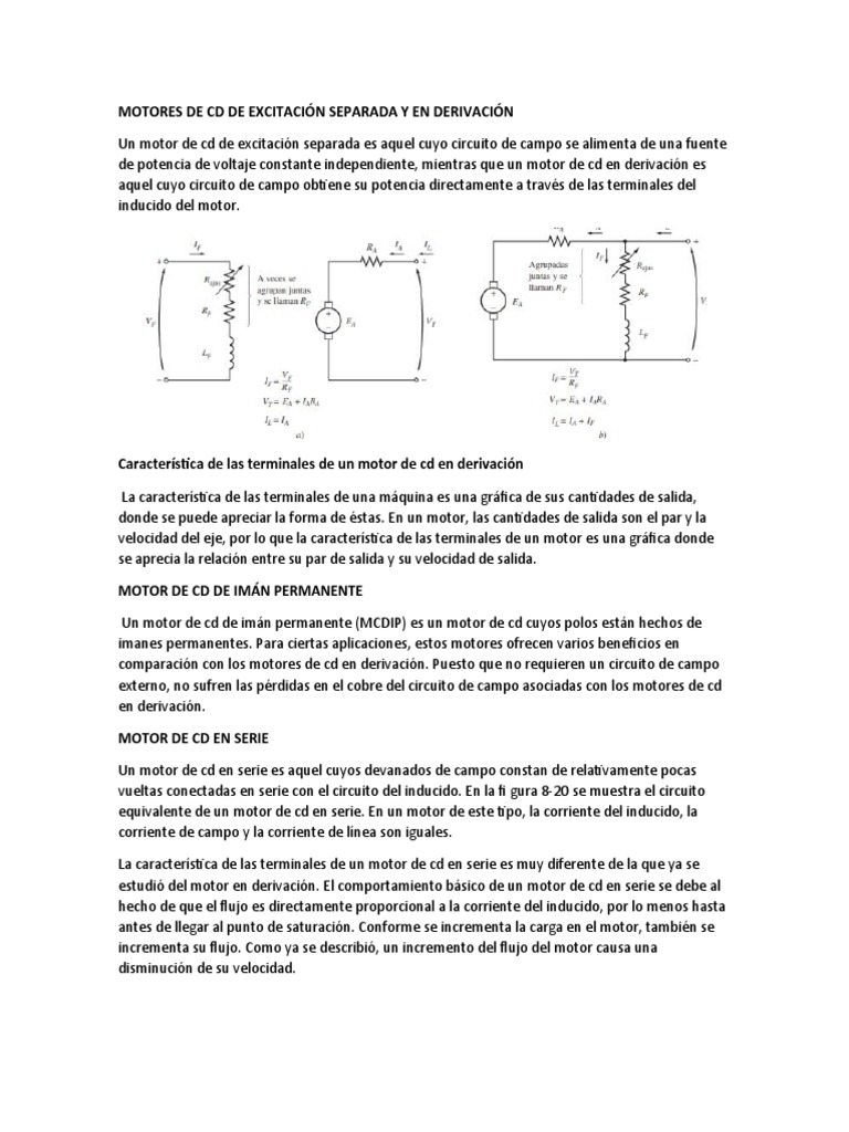 Motores de CD: Excitación Separada y Derivación | PDF | Corriente ...