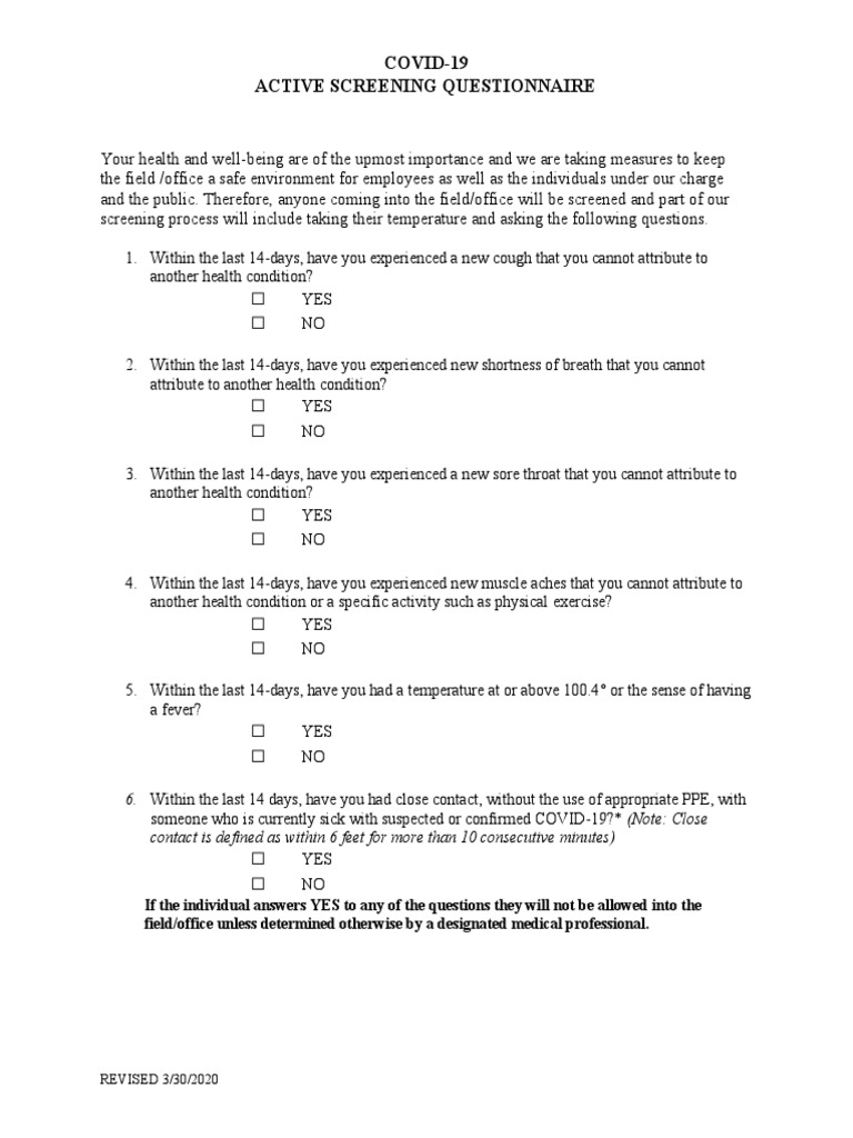2020-COVID 19-Active-Screening-Questionnaire | PDF