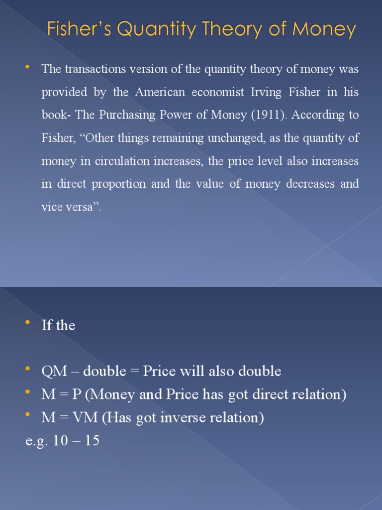 Fisher's Quantity Theory of Money Explained | PDF | Money Supply ...