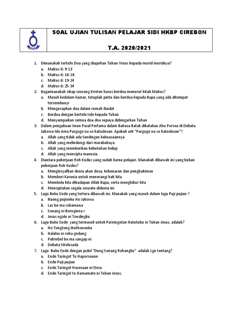Soal Ujian Tulisan HKBP Cirebon | PDF | Ilmu Sosial | Agama & Spiritualitas