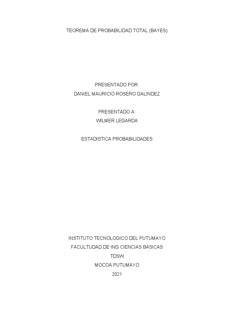 Explicación y aplicación del Teorema de Probabilidad Total (Teorema de Bayes) | PDF ...