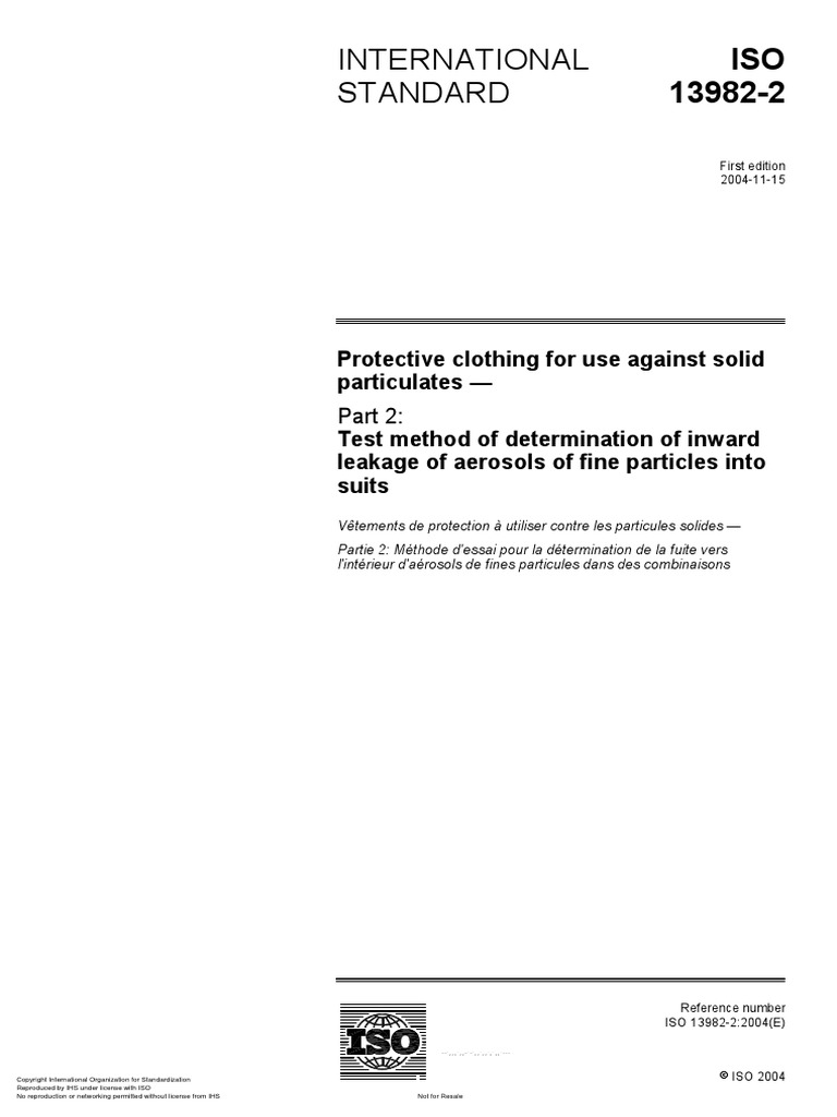 Iso 13982 2 2004 Protective Clothing For Use Against Solid P | PDF ...