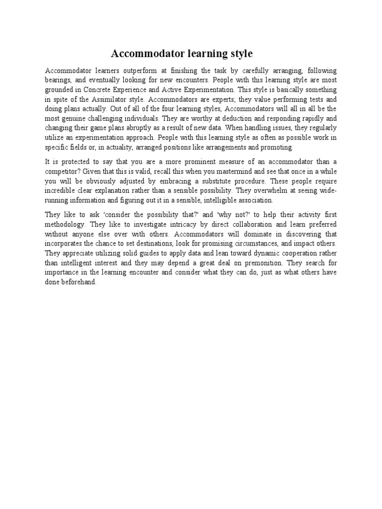 Accommodator Learning Style Overview | PDF