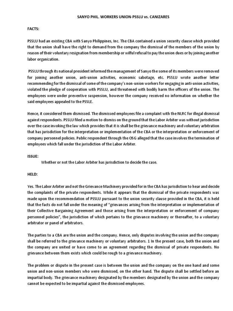 Labor Arbiter Jurisdiction in CBA Dispute | PDF | Union Busting ...