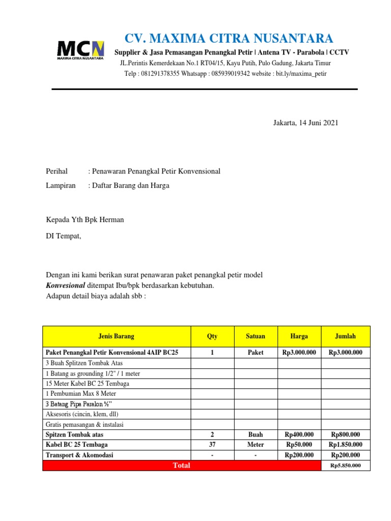 Penawaran Harga Pak Herman | PDF