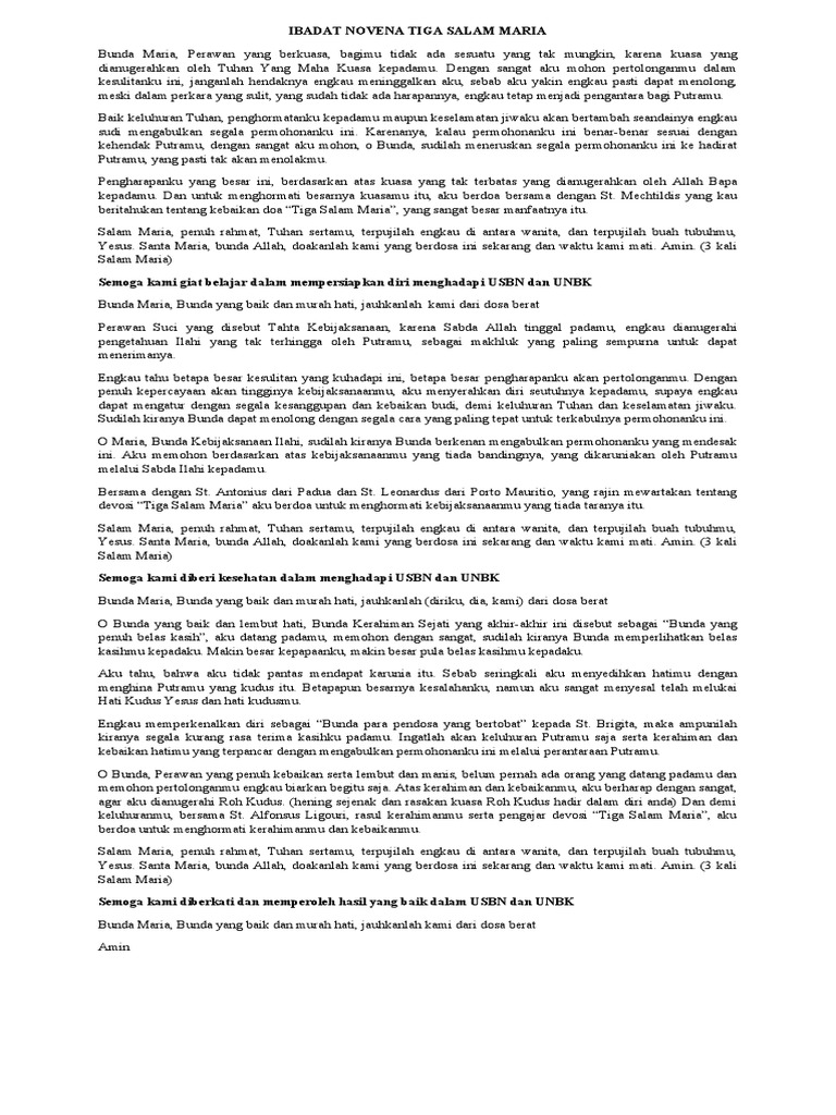 Ibadat Novena Tiga Salam Maria | PDF