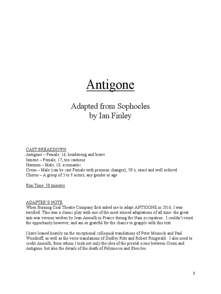 Antigone: Adapted From Sophocles by Ian Finley | PDF | Oedipus | Theban ...
