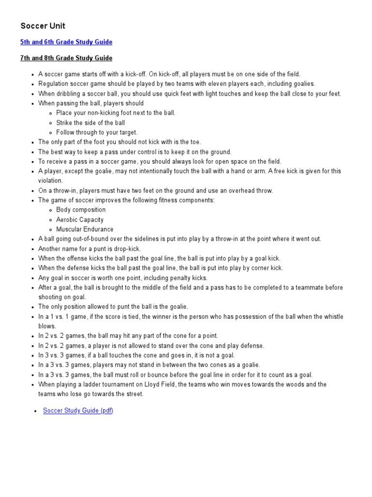 Soccer Unit: 7th and 8th Grade Study Guide | PDF | Association Football ...